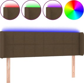 Čelo postele s LED tmavě hnědé 147 x 16 x 78/88 cm textil 3123237