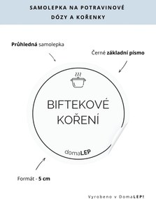 Samolepka na kořenky BIFTEKOVÉ KOŘENÍ průhledná 5 cm základní písmo