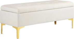 HOMCOM Lavice s úložným prostorem čalouněná lavice sametový vzhled kovové nohy lavice do obývacího pokoje ložnice předsíně 120 x 44,5 cm béžová