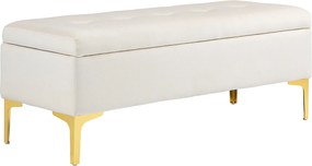HOMCOM Lavice s úložným prostorem čalouněná lavice sametový vzhled kovové nohy lavice do obývacího pokoje ložnice předsíně 120 x 44 x 44,5 cm béžová …
