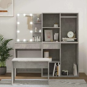 Toaletní stolek sada s LED betonově šedý kompozitní dřevo 3114102