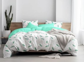 Ervi Bavlněné povlečení oboustranné - Modrý květ jara/tyrkysové