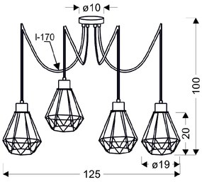 Černo-zlatý závěsný decentrální lustr Primo pro žárovku 4x E27  - Candellux