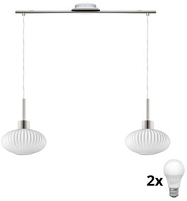 LED Lustr na lanku HARMA 2xE27/60W/230V matný chrom/bílá