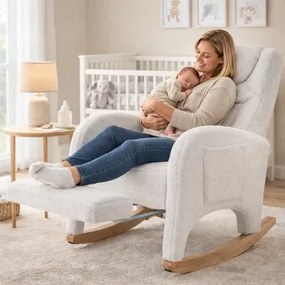 Aosom Houpací křeslo Teddy, ergonomicky čalouněné s područkami, 99 cm, do ložnice nebo obýváku, bílé