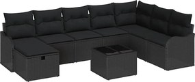 Set pohovek s polštářem s úložištěm Černá polyratan 3359042