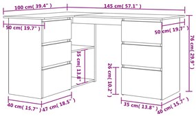 vidaXL Marketos Rohový psací stůl betonově šedý 145 x 100 x 76 cm dřevotříska