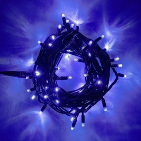 Easy fix LED světelný řetěz, 5 m, venkovní, modrý, 50 diod, černý kabel, IP67