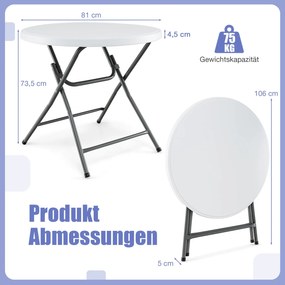 Costway 81 cm kulatý skládací stůl s vyztuženou HDPE deskou stolu robustní