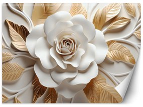 Gario Fototapeta Bílý květ a zlaté listy Materiál: Vliesová, Rozměry: 200 x 140 cm