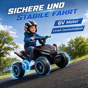 AIYAPLAY Dětské elektrické čtyřkolky 6V, dětská čtyřkolka s lithium-akumulátorem, funkce vpřed, ovládání tlačítkem na řídítkách, 1,5-2 roky, černá