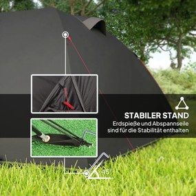 Outsunny Stan pro 4 Osoby, Lehký, Stabilní, Voděodolný UV 50+ Tunelový Stan s Markýzou, Bočními Dveřmi a Okny, Rodinný Stan s Podlážkou a Vodním Slou…