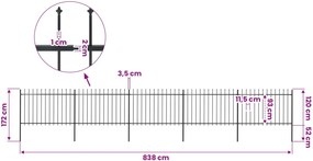 Zahradní plot s kopím nahoře ocelový 838 x 120 cm černý 277624