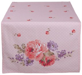 Růžový bavlněný běhoun na stůl s růžemi Dotty Rose – 50x140 cm
