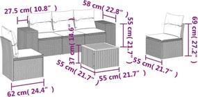 6dílná zahradní sedací souprava s poduškami černá polyratan 3225384
