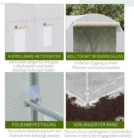 Outsunny Zahradní Skleník 3,5x2x2 m Tunelový Skleník s 6 Okny z Tkaniny a Zipovým Vchodem, UV-Odolný Skleník pro Terasu nebo Zahradu Bílý
