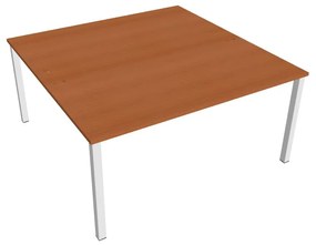 Dvojstůl pracovní rovný 160×160 cm - Hobis Uni USD 1600 Dekor stolové desky: třešeň, Barva nohou: bílá