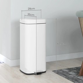 HOMCOM 30L Pedálový Koš na Odpady s Víkem, Koš na Kosmetiku, Odpadkový Koš s Vnitřním Košem, pro Obývací Pokoj a Kancelář, Kovový, 28cm x 35cm x 63.5…