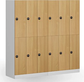 Šatní skříňka S1 s úložnými boxy, 6 boxů, 1850 x 900 x 500 mm, RFID zámek, laminované dveře, dub přírodní