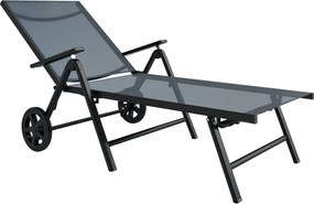 Skládací sluneční lehátko Outsunny s koly a nastavitelným opěradlem v 5 úrovních, prodyšný textilene 550g/m², zahradní lehátko na pláž, k bazénu nebo