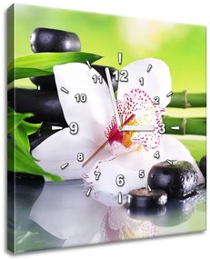 Gario Obraz s hodinami Bílá orchidej a kameny Rozměry: 40 x 40 cm