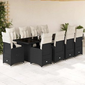 11dílný zahradní bistro set s poduškami černý polyratan 3277292