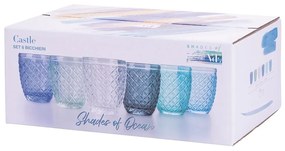 VILLA D’ESTE HOME TIVOLI Set sklenic na vodu Castle 6 kusů, odstíny modré, dekorované sklo, 275 ml