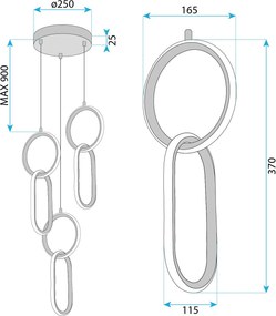 Toolight Toolight, závěsná LED svítilna, 60W, 4000K, 4200lm, G077-3CPR, zlatá, OSW-08651