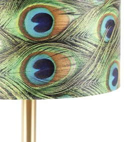 Botanická stolní lampa mosaz s pávím odstínem 25 cm - Simplo