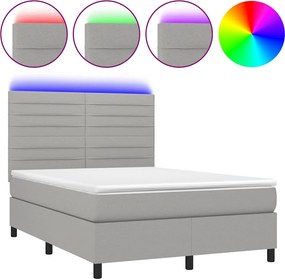 Box spring postel s matrací a LED světle šedá 140x190 cm textil 3134949