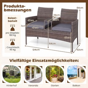 Costway Zahradní lavice se stolem 2-sedák polyratanová sedací skupina zahradní