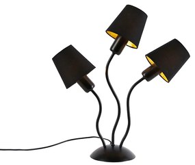 Designová stolní lampa černá 3-světelná s upínacím stínidlem - Wimme