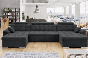 Rozkládací rohová sedačka MIA U II 378x170 se záhlavníky tmavě šedá