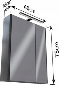 Koupelnová skříňka se zrcadlem a Led 60 černá lakovaná s vysokým leskem Omeble