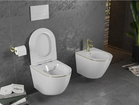 Mexen Lena wc mísa Rimless s pomalu klesající slim deskou, duroplast, bílá/zlatá linie - 30224005
