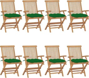 vidaXL Zahradní židle s mi poduškami 8 ks masivní teak [3072905] Barva: Zelená