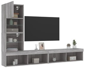 vidaXL 4dílná obývací stěna s LED šedá sonoma kompozitní dřevo