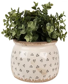 Béžový keramický obal na květináč se srdíčky Hearti M - Ø 16*13 cm