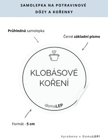Samolepka na kořenky KLOBÁSOVÉ KOŘENÍ průhledná 5 cm základní písmo