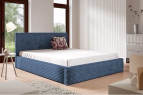Eka Čalouněná postel STRIPS 90x200 cm Úložný prostor: S dřevěným rámem úložného prostoru, Barva látky Tilia: Tmavě modrá (Tilia 77)
