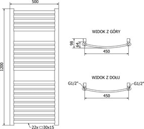 Mexen Helios, elektrické topné těleso 1200 x 500 mm, 600 W, zlatá lesklá, W103-1200-500-2600-50