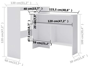 vidaXL Barový stůl se 2 stolními deskami bílý 130 x 40 x 120 cm