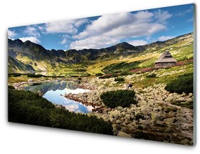 Obraz na skle Hora Jezero Krajina 120x60 cm