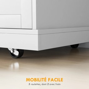 HOMCOM Kuchyňský Ostrov Trolley, Vozík, Kuchyňský Vozík, 7 Otevřených Přihrádek, 1 Skříňka s Dveřmi, 129 x 51 x 93 cm, Dřevo a Bílá | Aosom