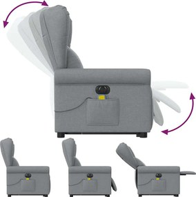 Elektrické zvedací masážní polohovací křeslo světle šedé textil 3303404