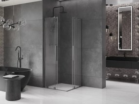 Mexen Velar L Duo, sprchový kout s posuvnými dveřmi 90 x 90 cm, 8mm čiré sklo, grafit broušený, 871-090-090-02-03-66
