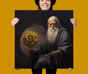 Plakát - Bitcoin strážce s žezlem FeelHappy.cz Velikost plakátu: 100 x 100 cm