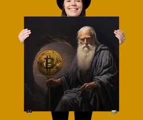 Plakát - Bitcoin strážce s žezlem FeelHappy.cz Velikost plakátu: 120 x 120 cm