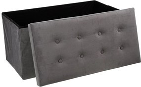 Velký pouf s odkládací přihrádkou v šedé barvě, pouf na chodbu, pouf na pokoj, skládací pouf, sedadlo, pouf