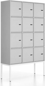Kancelářská skříň FRAME, bílá podnož, 12x dveře, 1299 x 450 x 2185 mm, mechanický kódový zámek, šedá